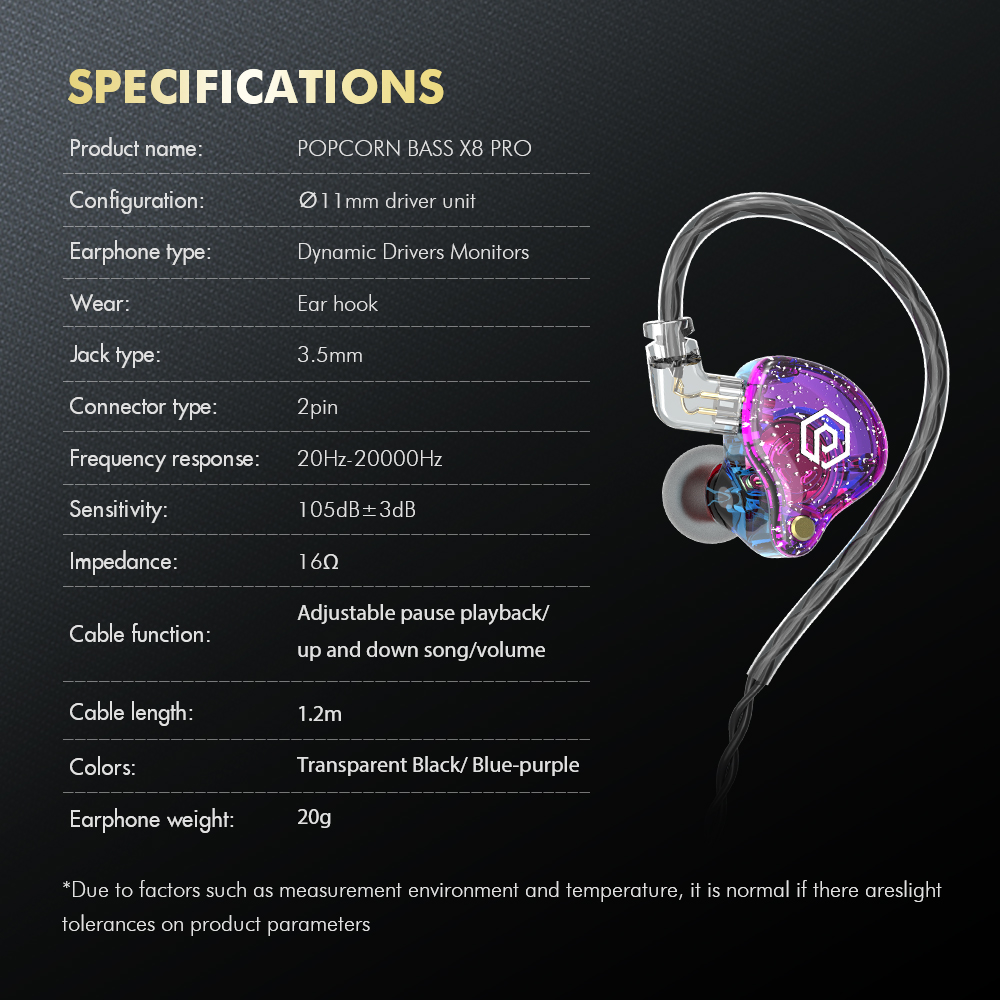 Popcorn Bass X8 X9 Pro Dynamic Earphones HIFI Bass Earbuds In-Ear Wired ...