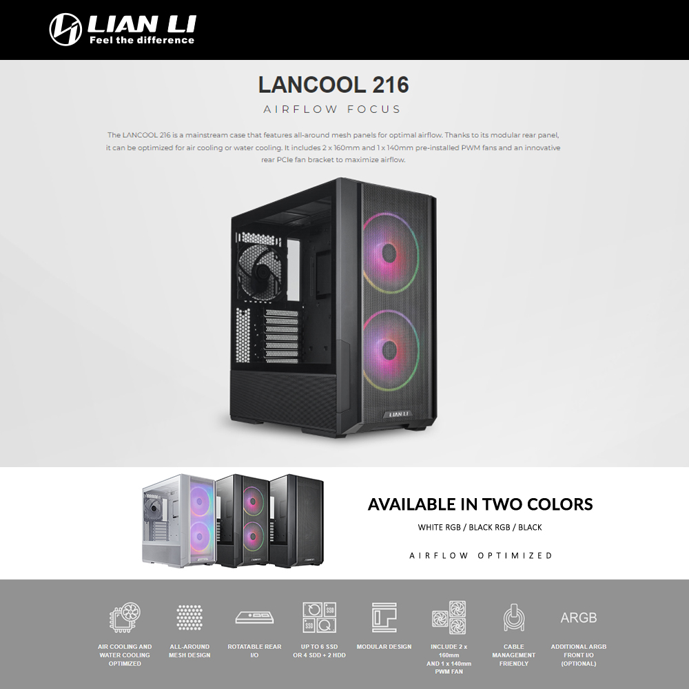 EasyPC| LianLi LanCool 216 pc case gaming| Tempered Glass| ATX Mid ...