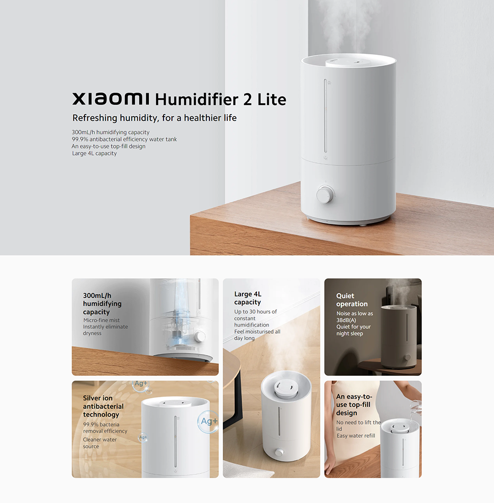 Xiaomi Humidifier 2 Lite 4L Water Tank Silver Ion Anti-Bacterial ...