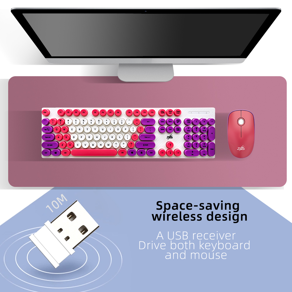Zeus K-200 Rainbow Slim 2.4GHz Wireless Keyboard And Mouse Set W/ USB ...