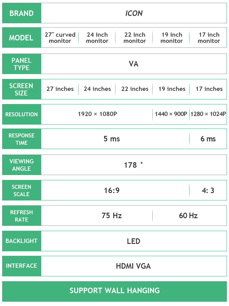 ICON Monitor 17/19/22/24/27 Inch LED Rimless HDMI VGA Brand New ...