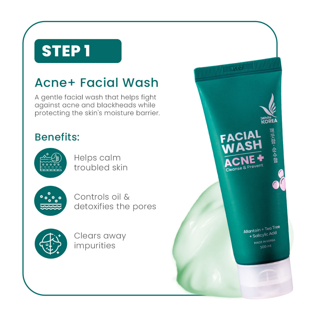 iWhite Korea Acne+ Skincare Line Bundle 3-Step Routine for Acne-Prone ...