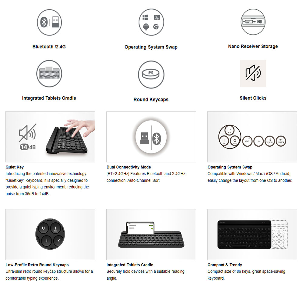 A4Tech FBK-30 Quiet Key Bluetooth 2.4GHz USB Dual Connectivity Mode ...