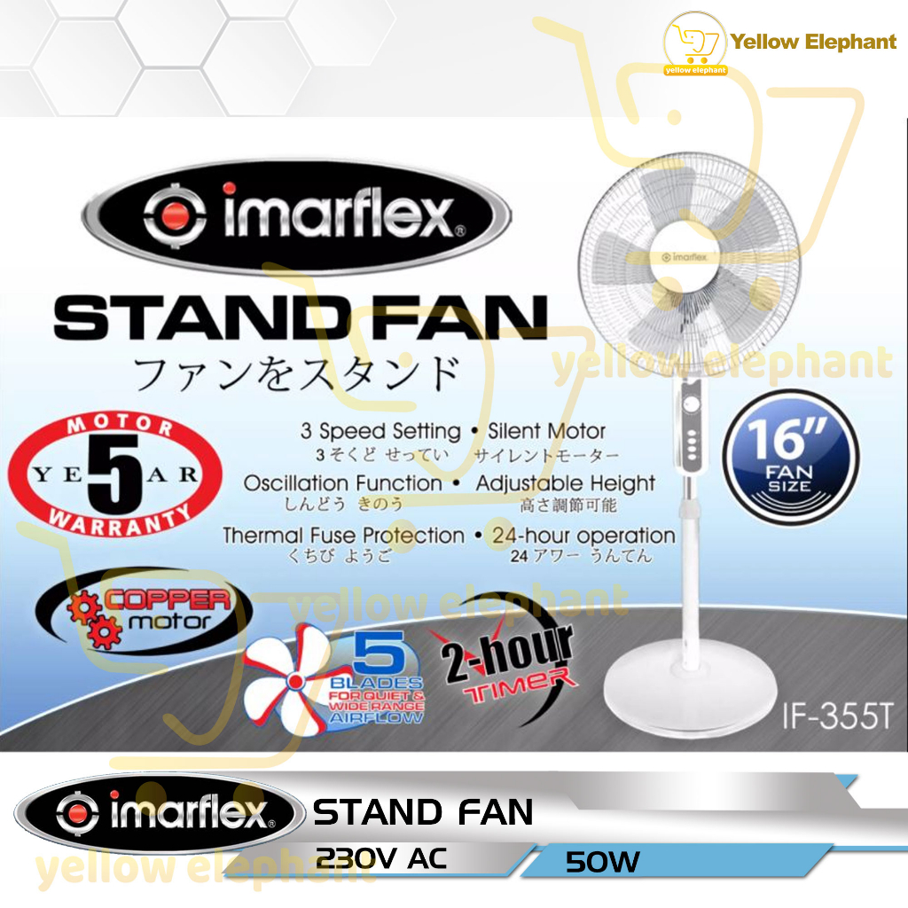 Imarflex 16" Stand Fan 50W IF-355TB / IF-355TW - Yellow Elephant ...