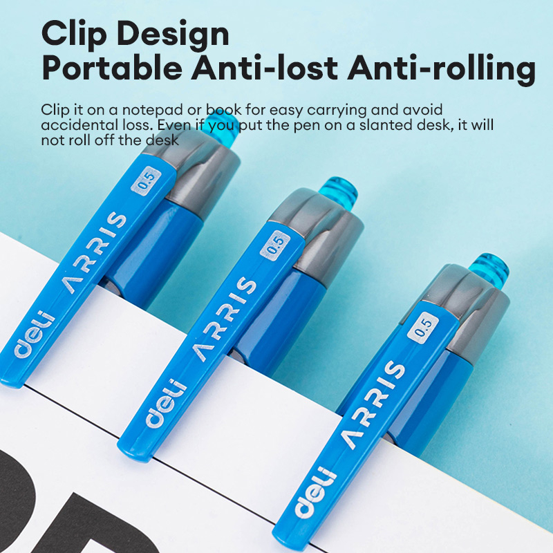 Deli Press Ballpen Gel Pen 0.5mm Black/Blue Ink Sign Writing Pen School ...