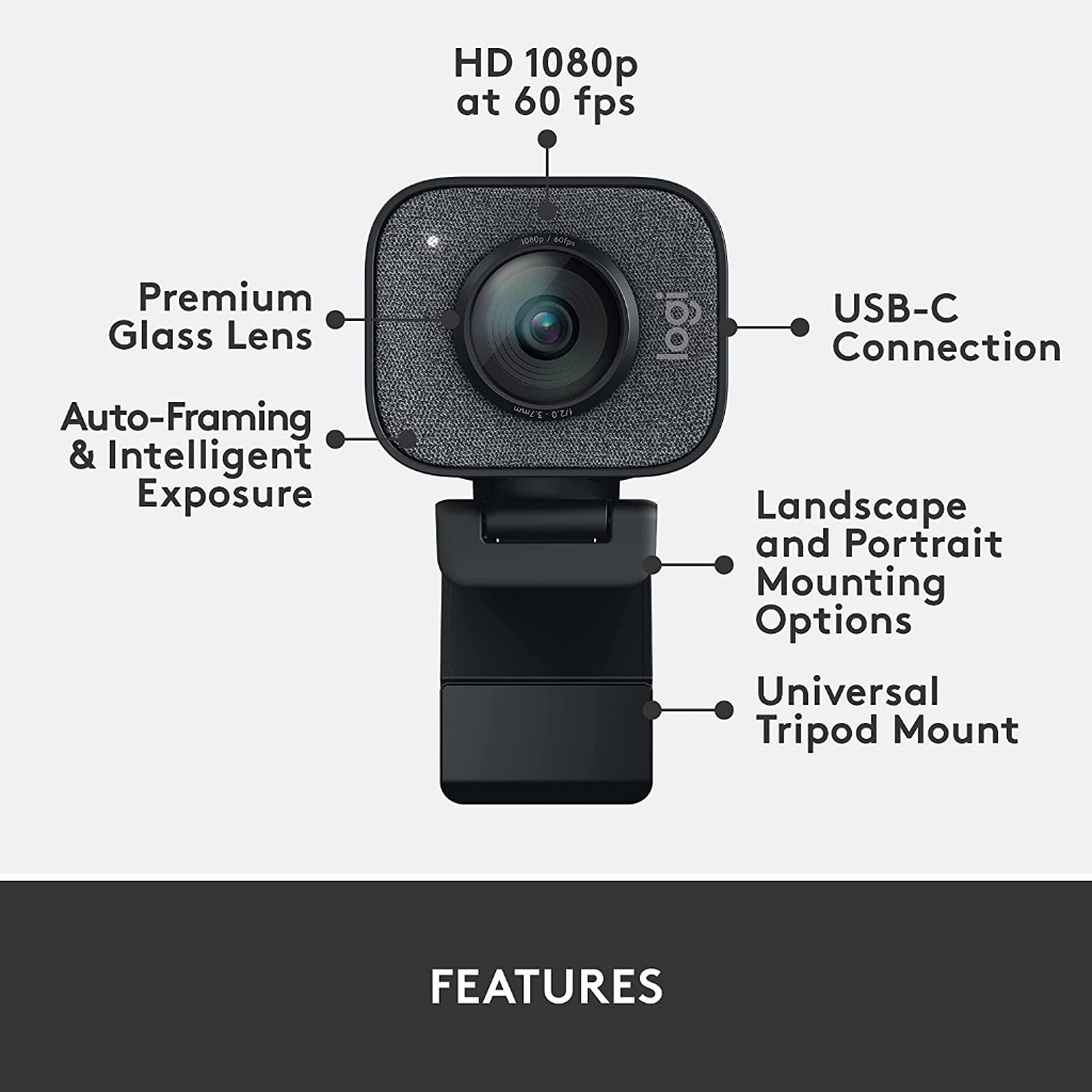 Logitech StreamCam Full HD 1080p 60fps USB Type C Webcam for Windows ...