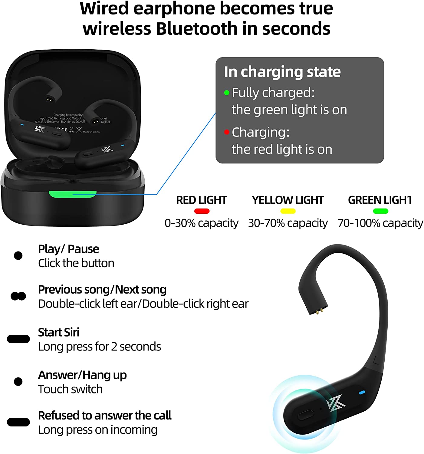 KZ AZ09 Pro Upgrade Wireless Bluetooth Earphone To Compatible 5.2 Cable ...