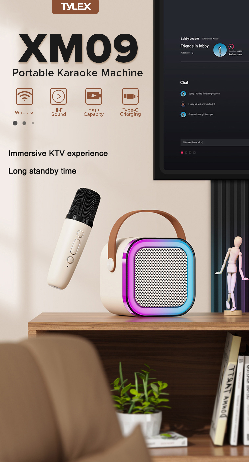 Tylex XM09 Portable Karaoke Machine HI-FI Sound Wireless High Capacity ...