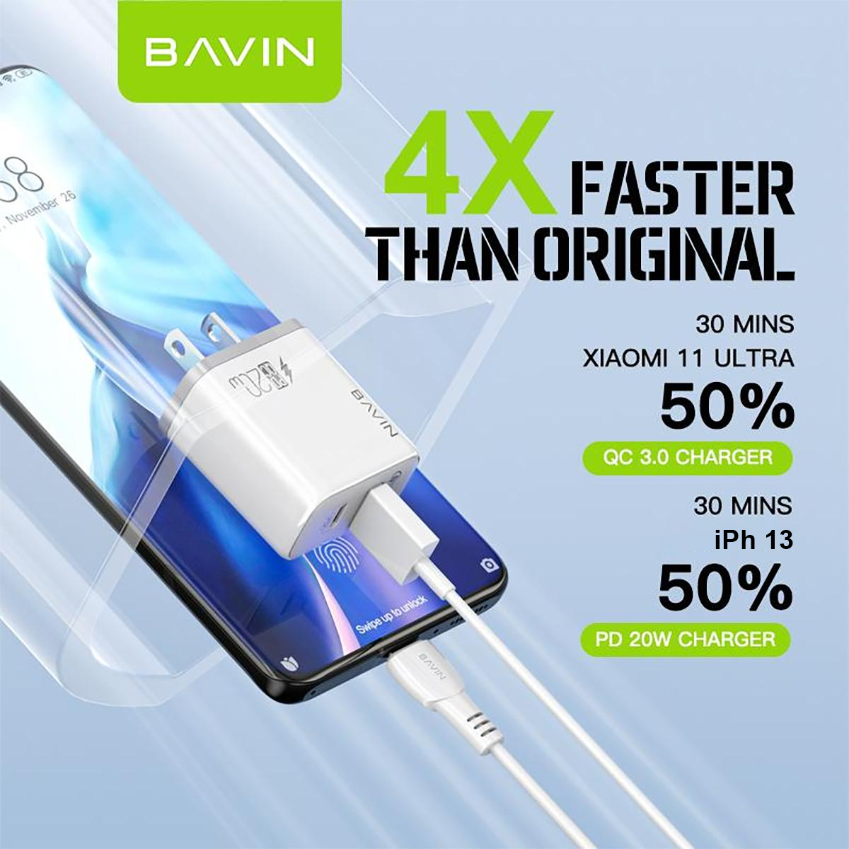 BAVIN PC828 / PC827 20W PD Fast Charging Charger Dual Type-C & USB Port ...