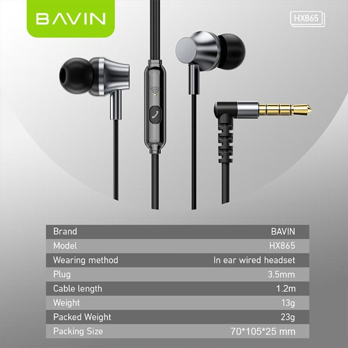 BAVIN HX865 HiFi Sound Quality Universal 3.5mm Wired Earphone Built-In ...