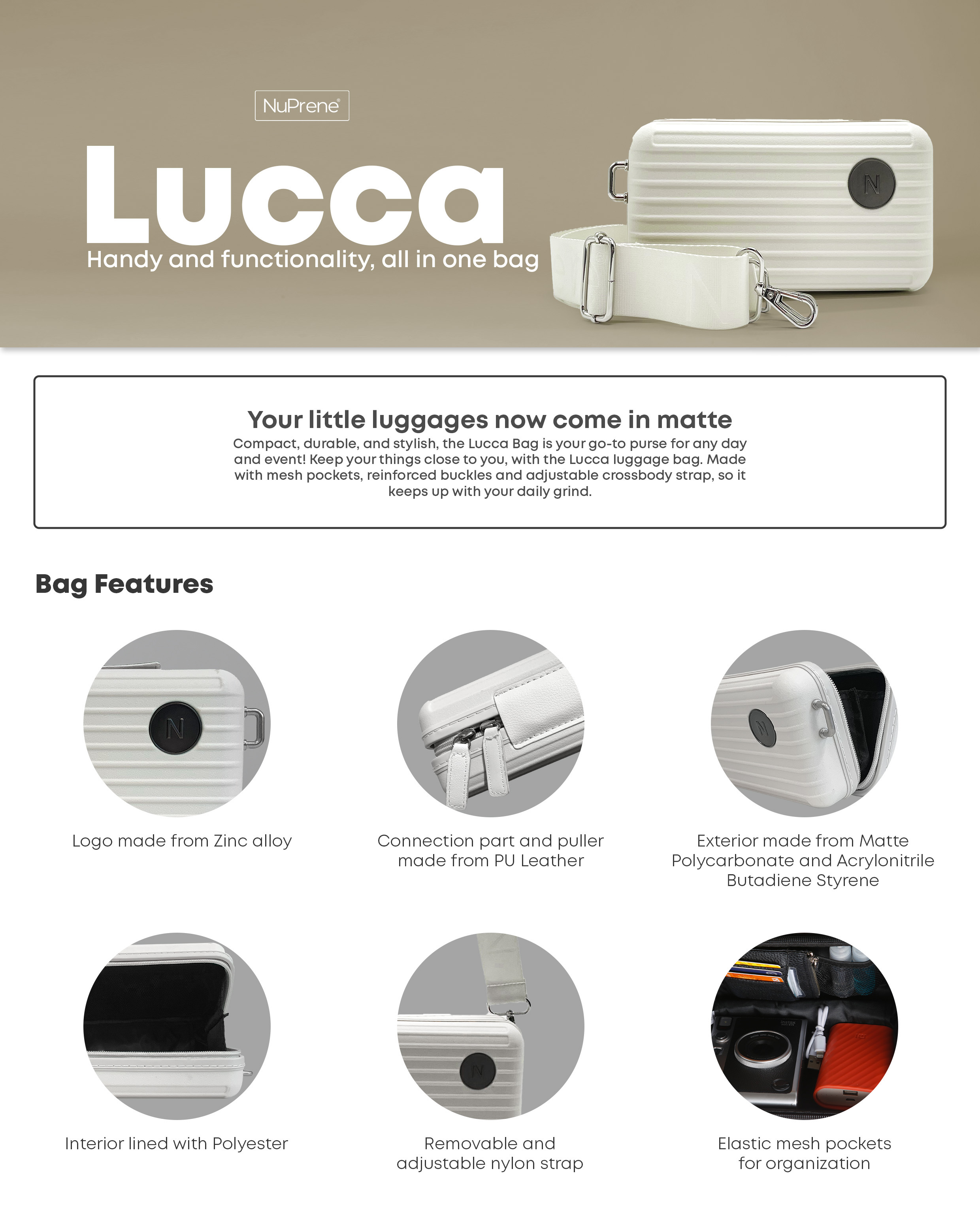 NuPrene - The Lucca Bag - Robust Mini Travel Bag in Off-White - With ...