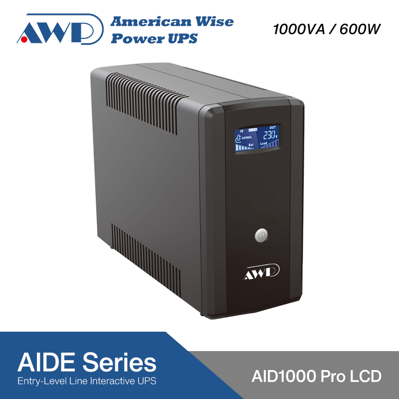 AWP AID1000 Pro Aide LCD 600W-1000VA UPS with AVR Uninterruptible Power ...