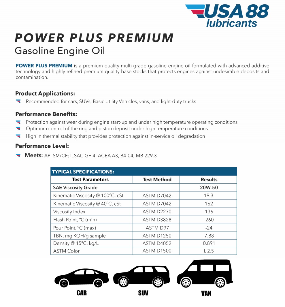 USA88 PP Premium 20W-50 API SM/CF Gasoline Engine Oil (1Quart) | Shopee Philippines