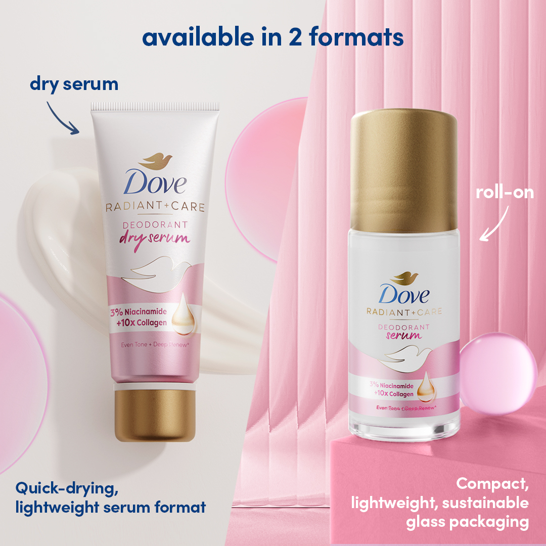 Dove Radiant + Care Deodorant Dry Serum 3% Niacinamide 10x Collagen ...