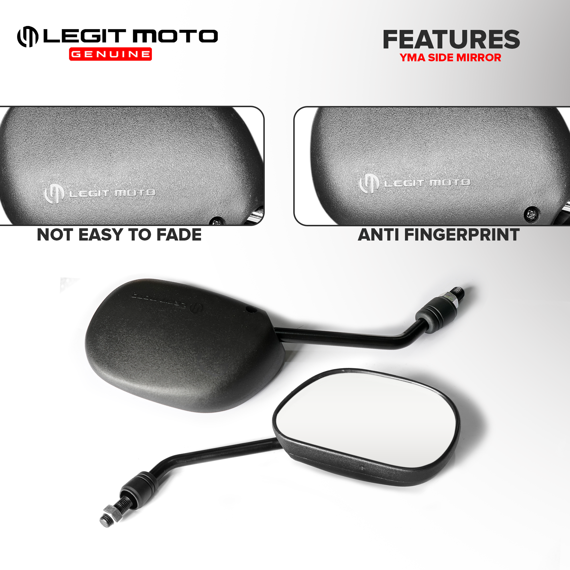 LEGITMOTO HONDA YAMAHA SIDE MIRROR CHROME/BLACK STEM ROTATABLE CLEAR ...