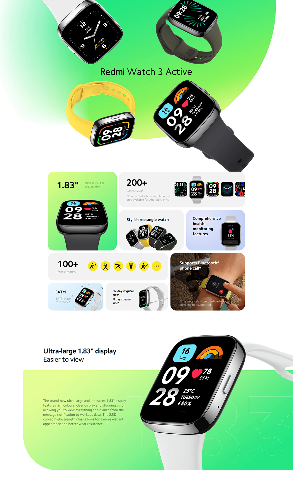 Xiaomi Redmi Watch 5 Active/Redmi Watch 3 Active Fitness Tracker 5ATM ...