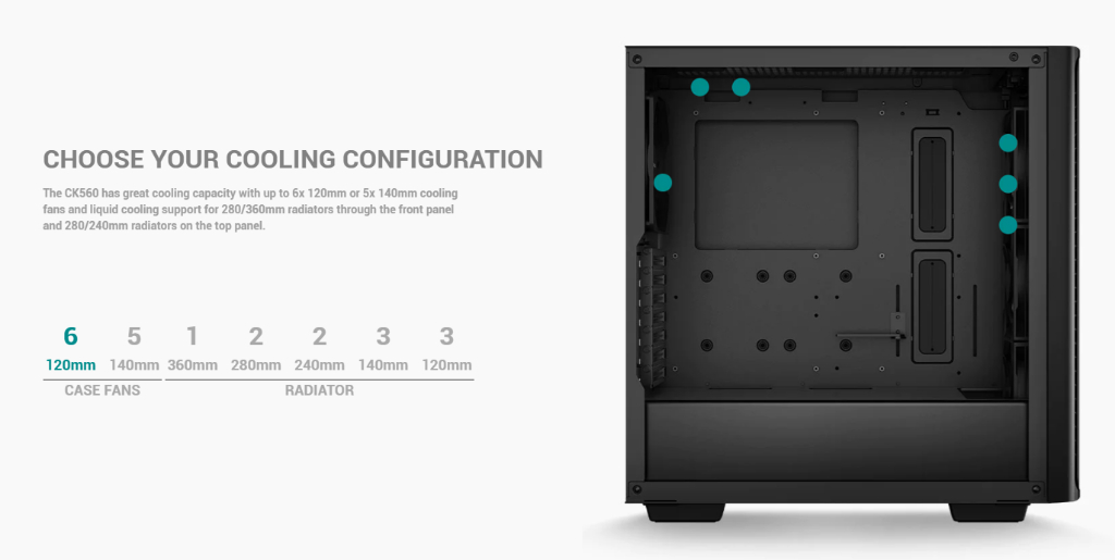 ITW | DeepCool CK560 Mid-Tower Tempered Glass PC Case (Black and White ...