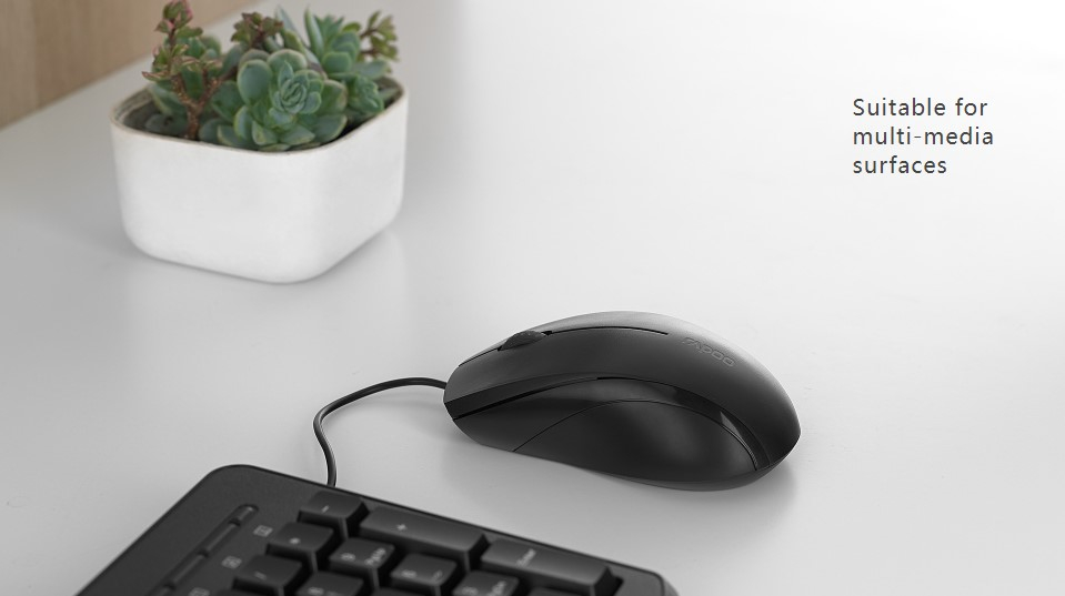 Rapoo N1600 Silent Wired Optical Mouse Anti-slip Scroll Wheel 1000 DPI ...