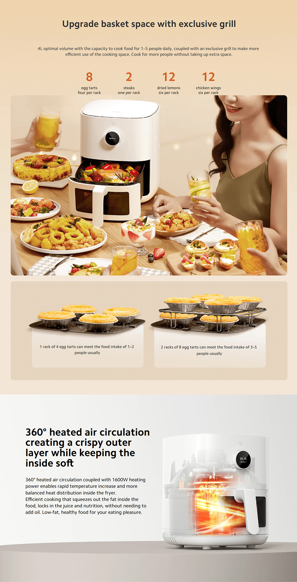 Xiaomi Smart Air Fryer Pro 4L | 1600W Rated Power | Transparent Window Design | OLED Display ...