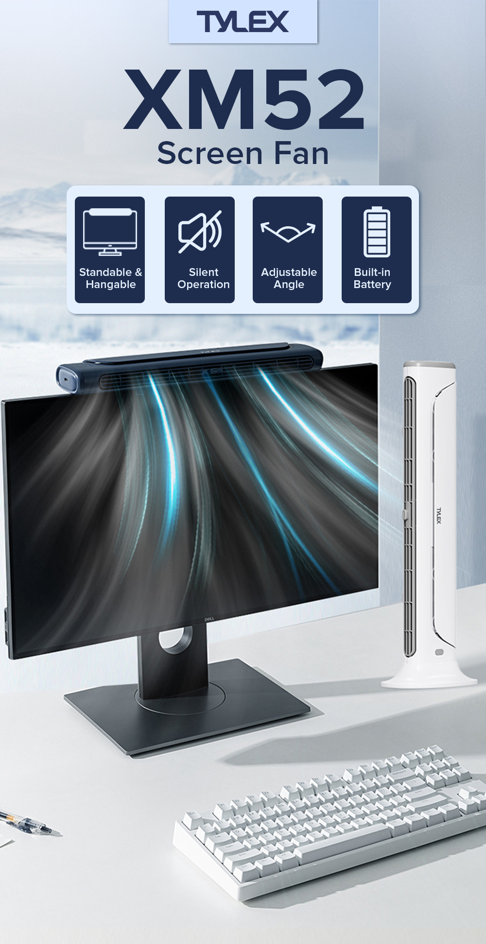 TYLEX XM52 Portable Screen Fan with Standable and Hangable Silent ...