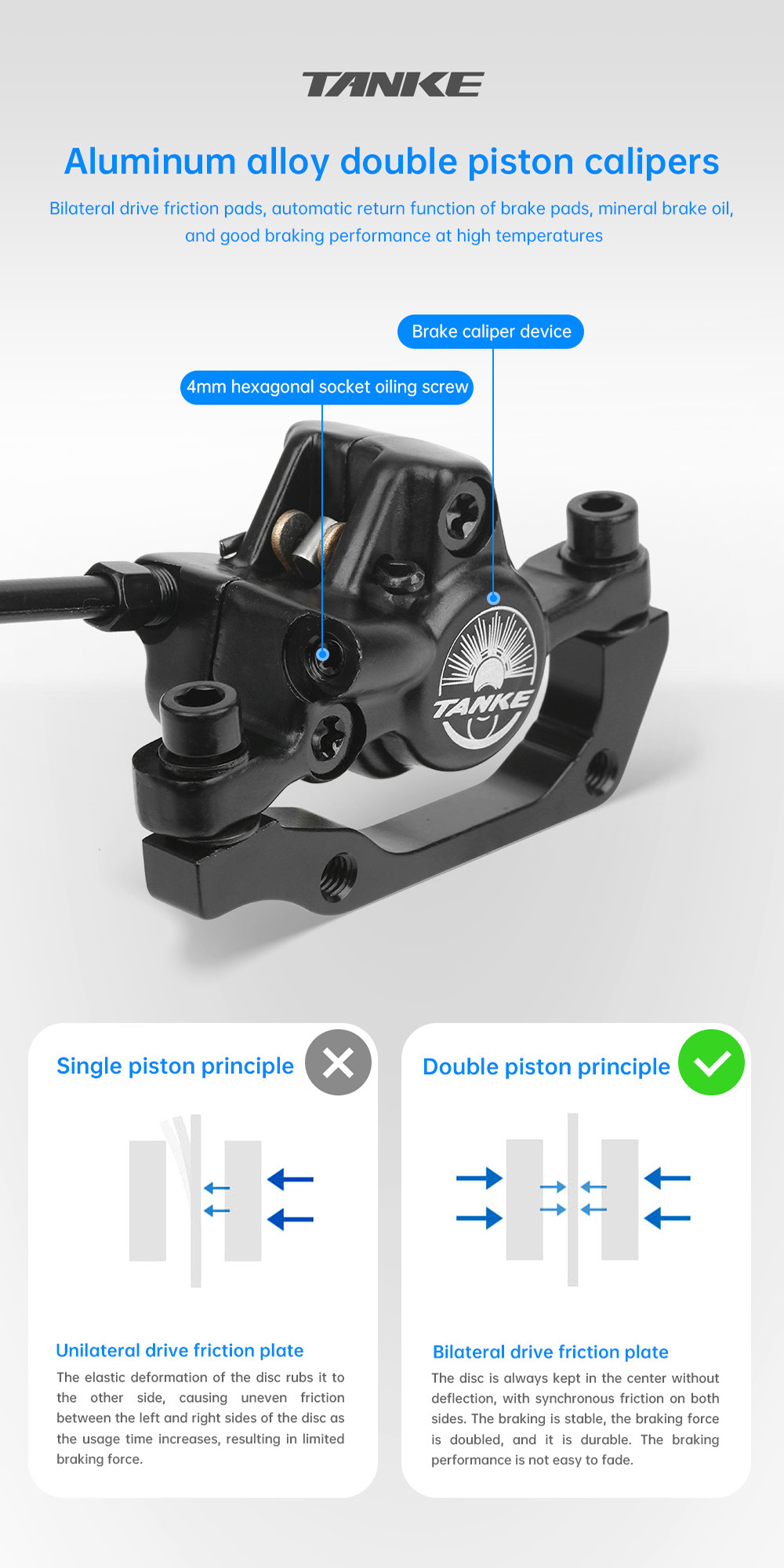 TANKE TB500 MTB Bicycle Hydraulic Disc Brake 160mm Rotor Oil Caliper ...