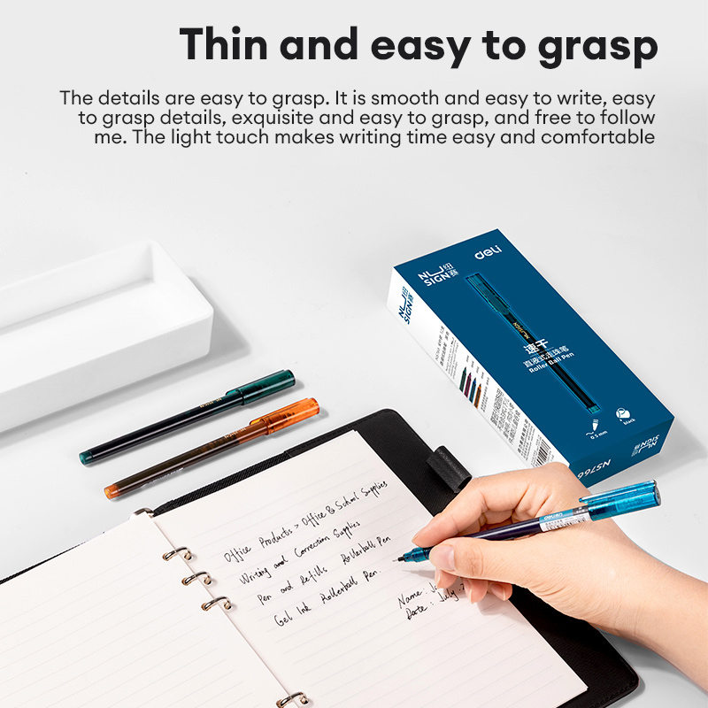 Deli Nusign Gel Pen 0.5mm Black Ink Straight Liquid Ballpen Writing Pen ...