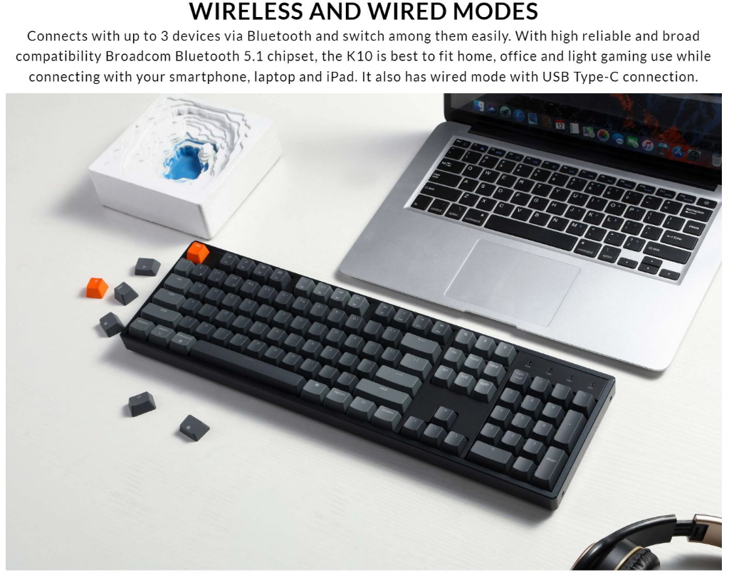 Keychron K10 104 Keys BT Wireless/Wired Full Size Mechanical Keyboard ...