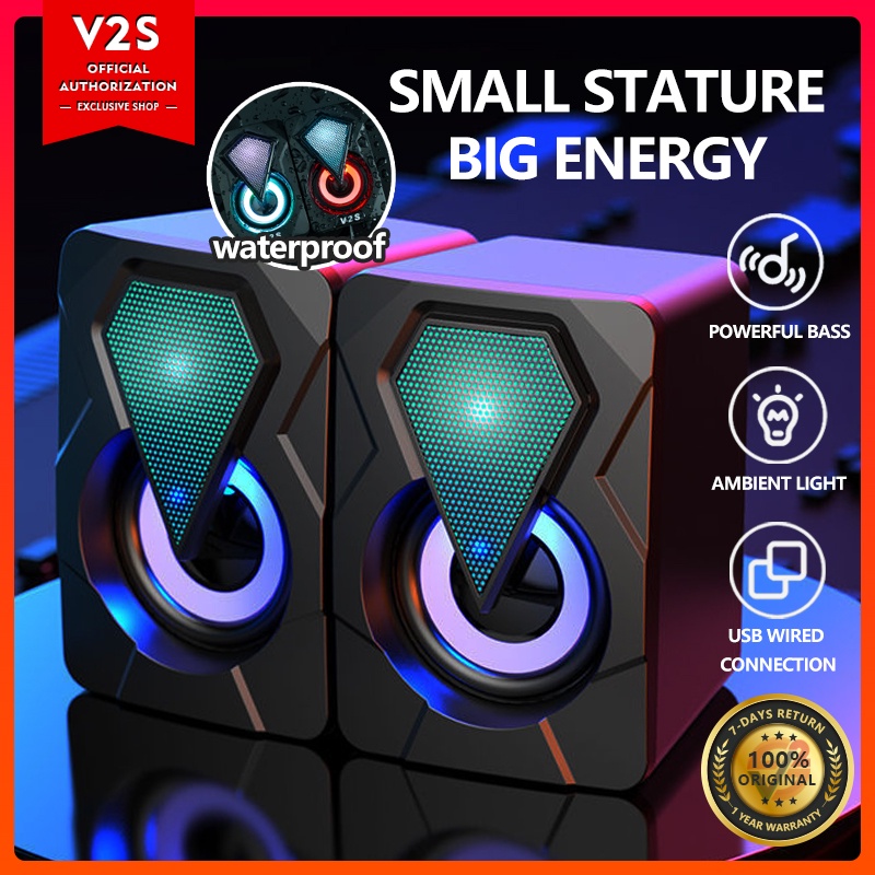 V2S S7BT RGB Mini Bluetooth Stereo Speaker 2.0 for Desktop Laptop High ...