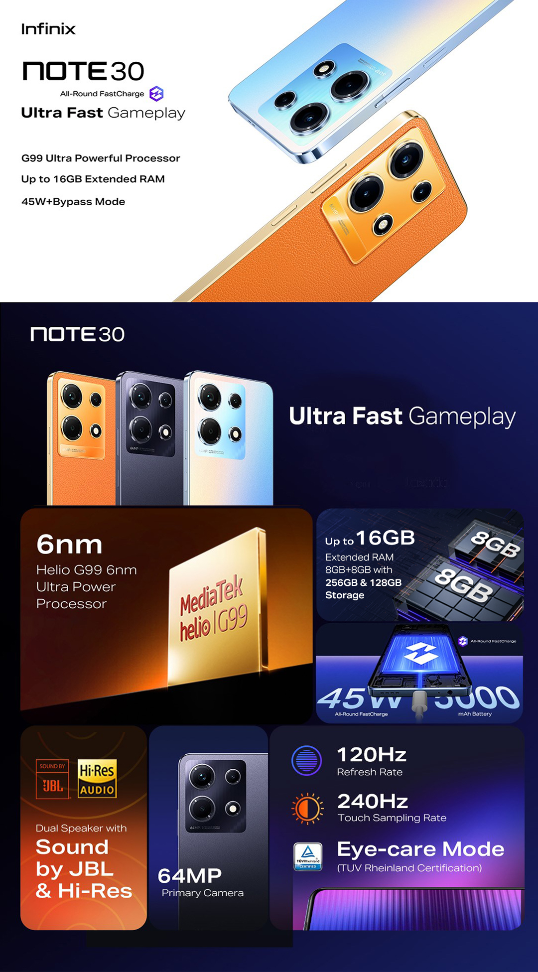 Infinix Note 30 Series 5G D6080 / 4G G99 Gaming Chipset | 45W+bypass ...