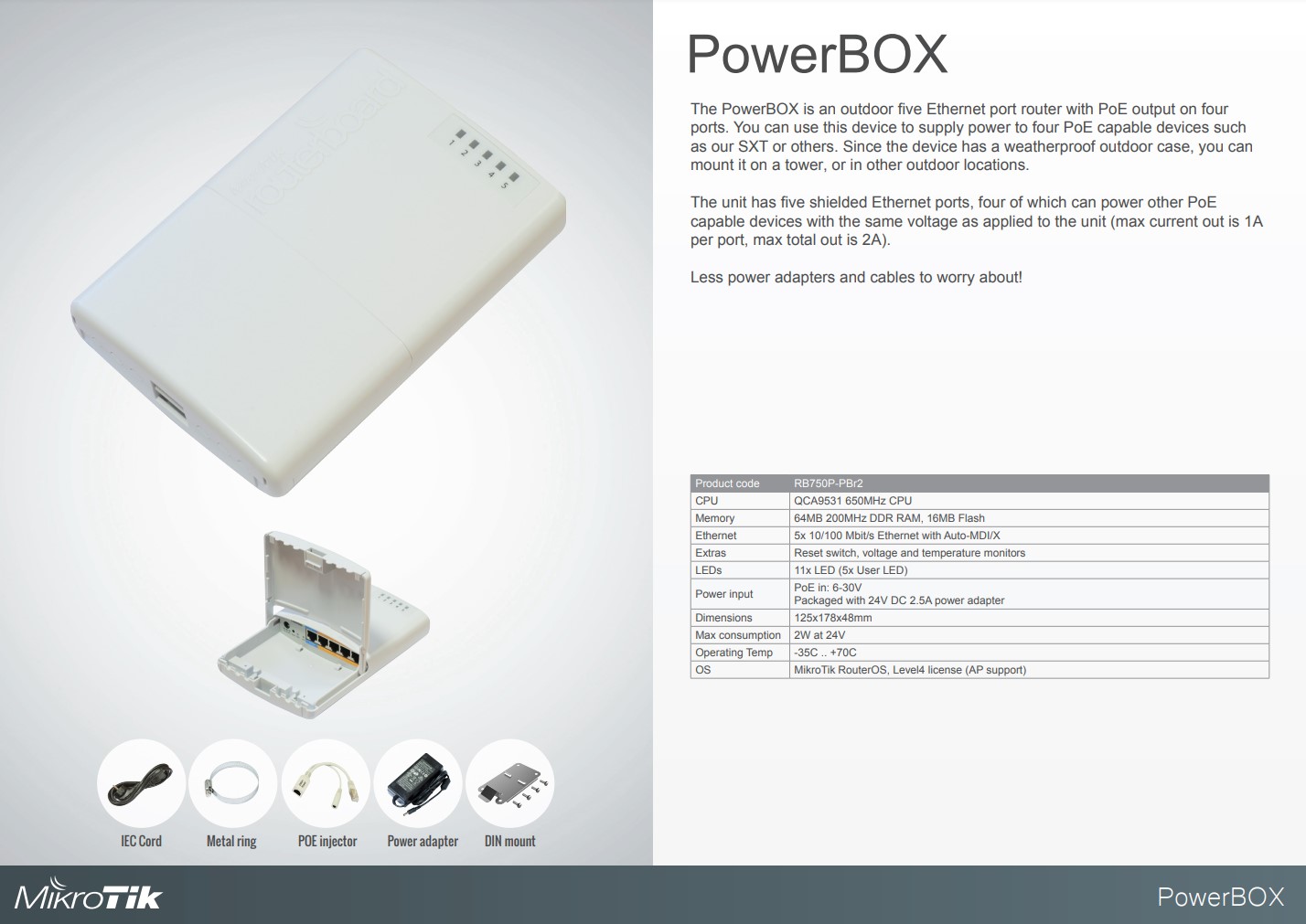 MikroTik PowerBox - 5-port Outdoor Router - with 24V Passive POE OUT ...