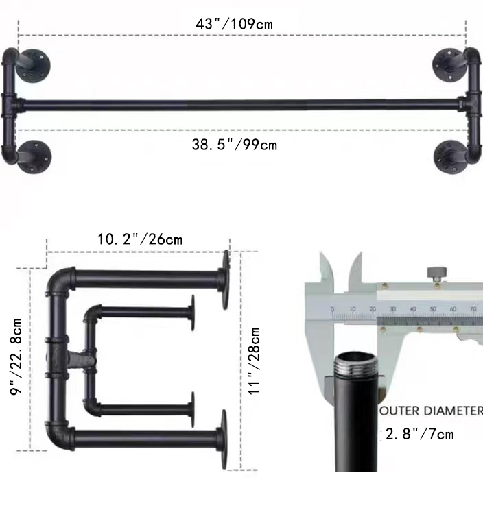 ATTICLIVING - Wall Mounted Clothes Hanging Organizer Rack Black Hanger ...