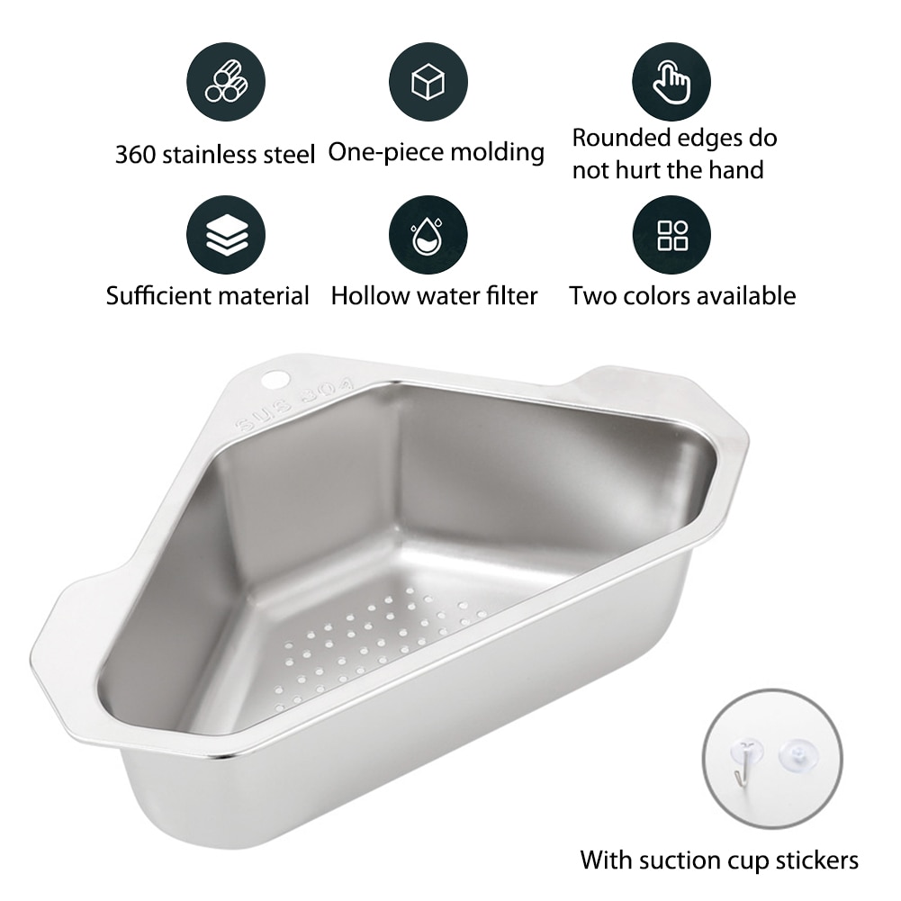 Strainers Stainless Steel Hanging Triangle Drain Basket Kitchen Sink ...