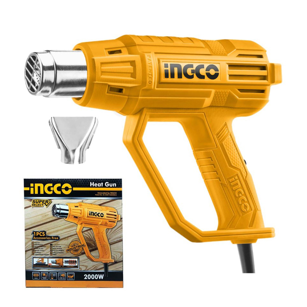 INGCO 2000W Electric Heat Gun SS Super Select w/ Nozzle and Adjustable ...