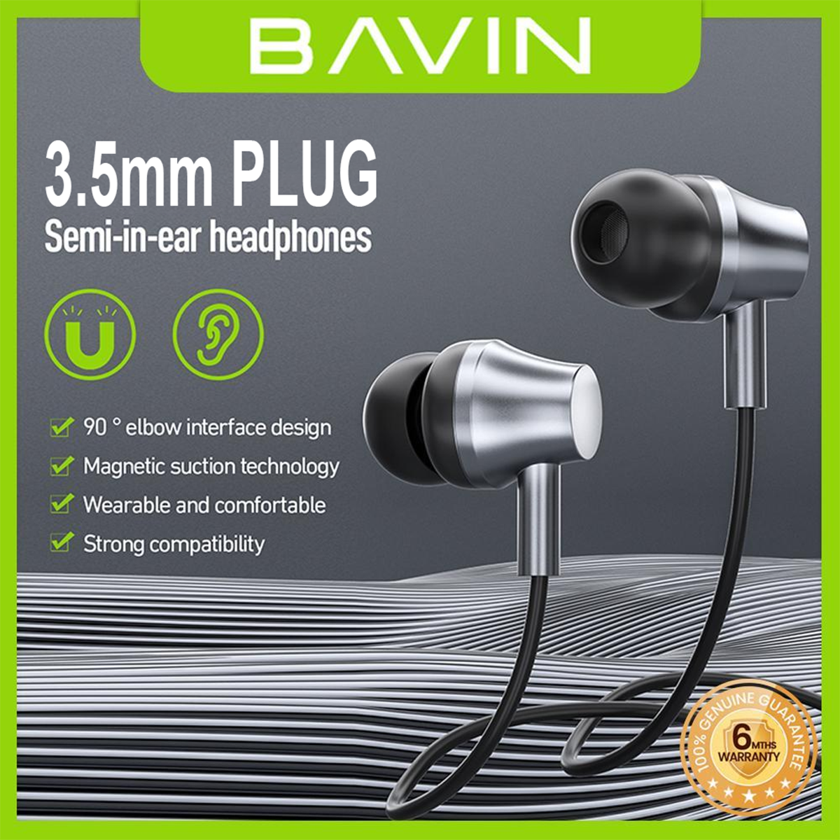 BAVIN HX865 HiFi Sound Quality Universal 3.5mm Wired Earphone Built-In ...