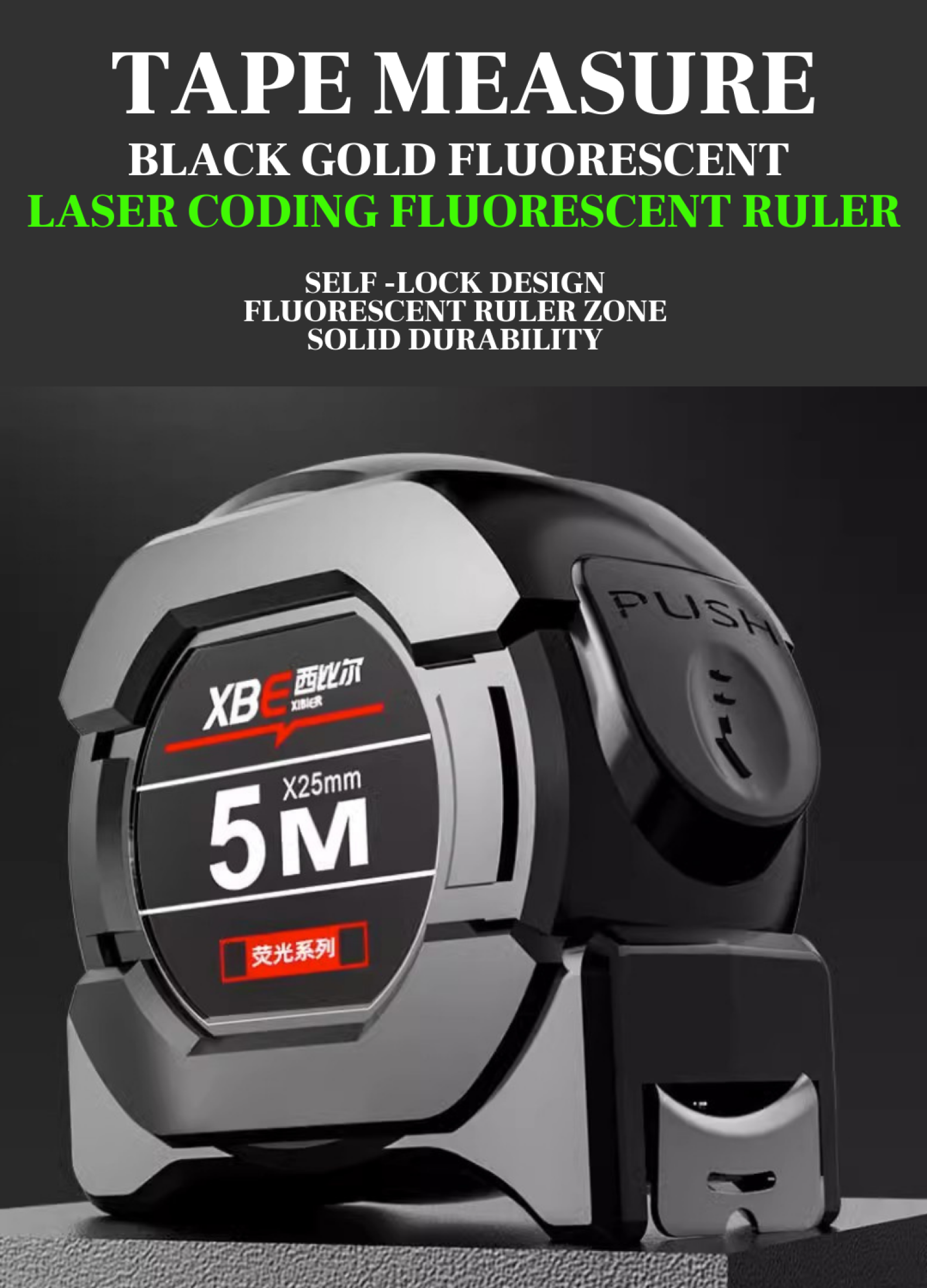 5m/7.5m/10m Steel Measuring Tape Fluorescerous Auto Lock Meter Tape ...