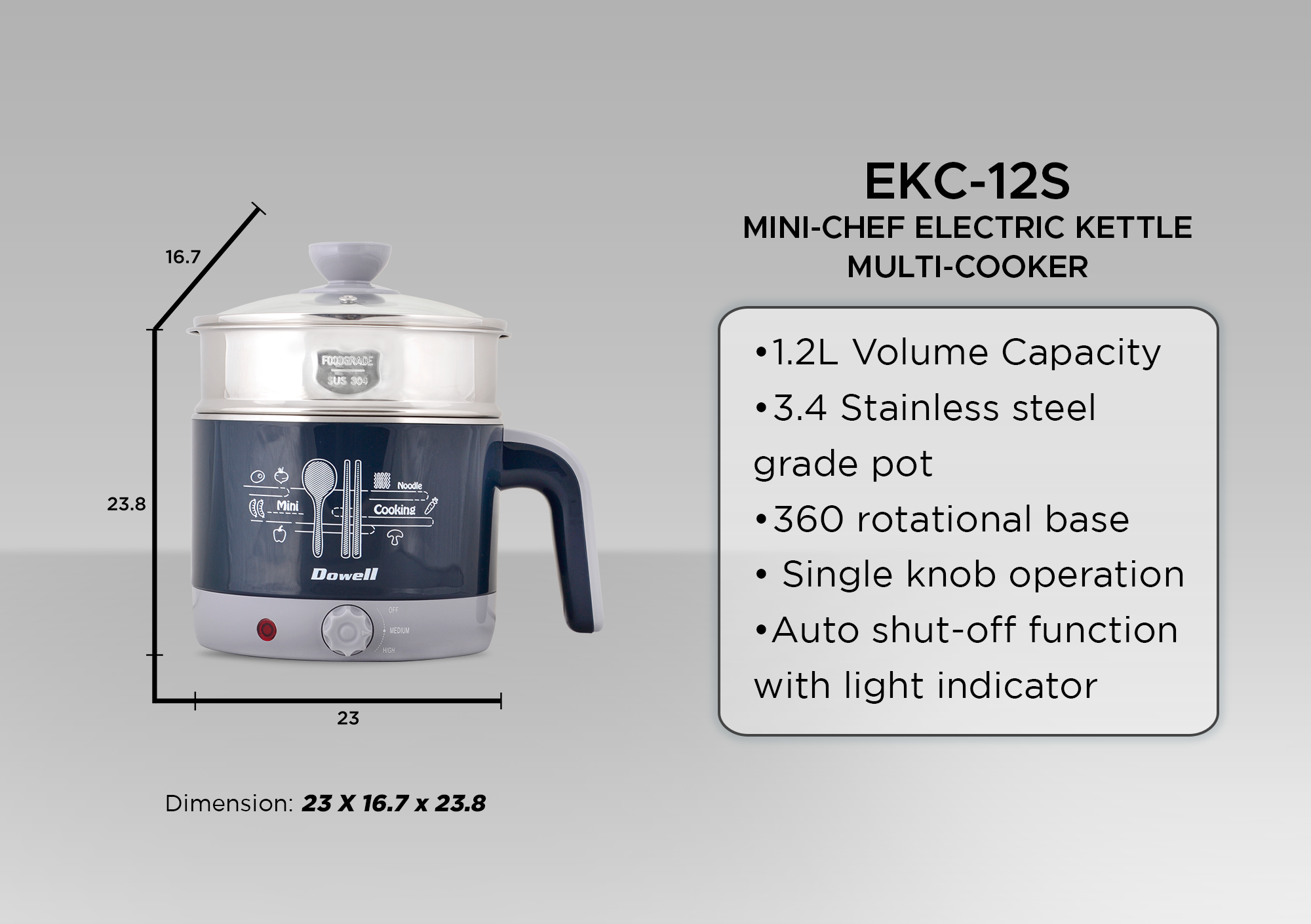 Dowell 1.2L Mini Chef Electric Kettle Multi Cooker EKC-12S | Shopee ...