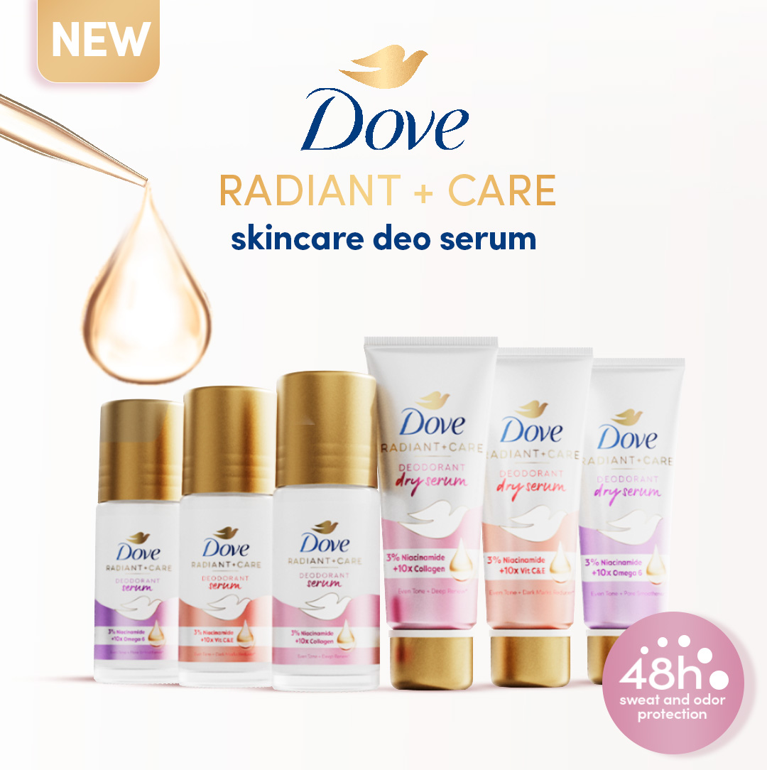 Dove Radiant + Care Deodorant Dry Serum 3% Niacinamide 10x Omega 6 Pore ...