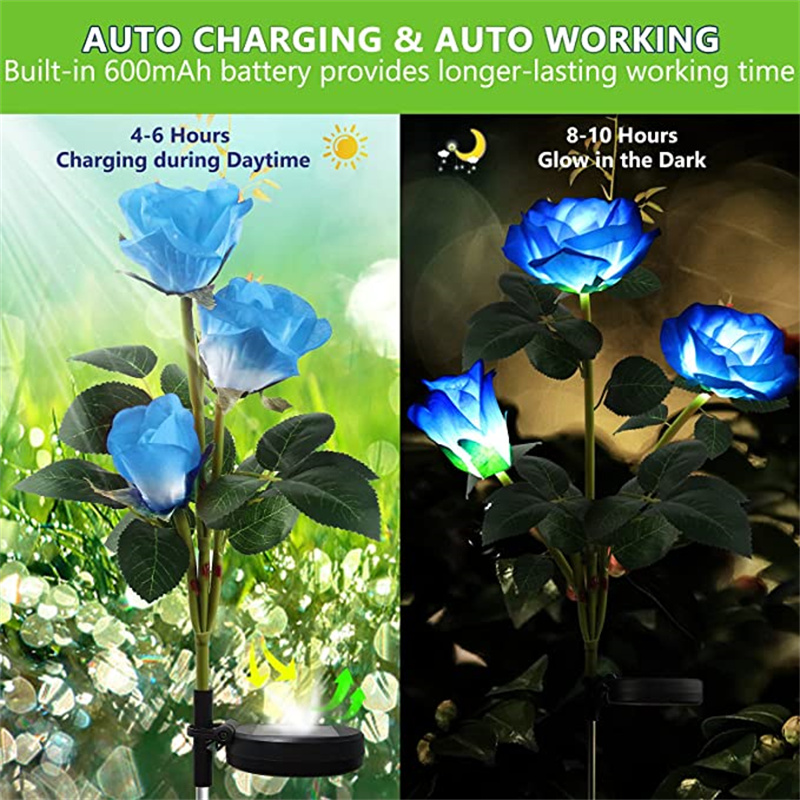 SHIMAIER LIGHTING Solar Cemetery Flower Outdoor Waterproof 3 Rose ...