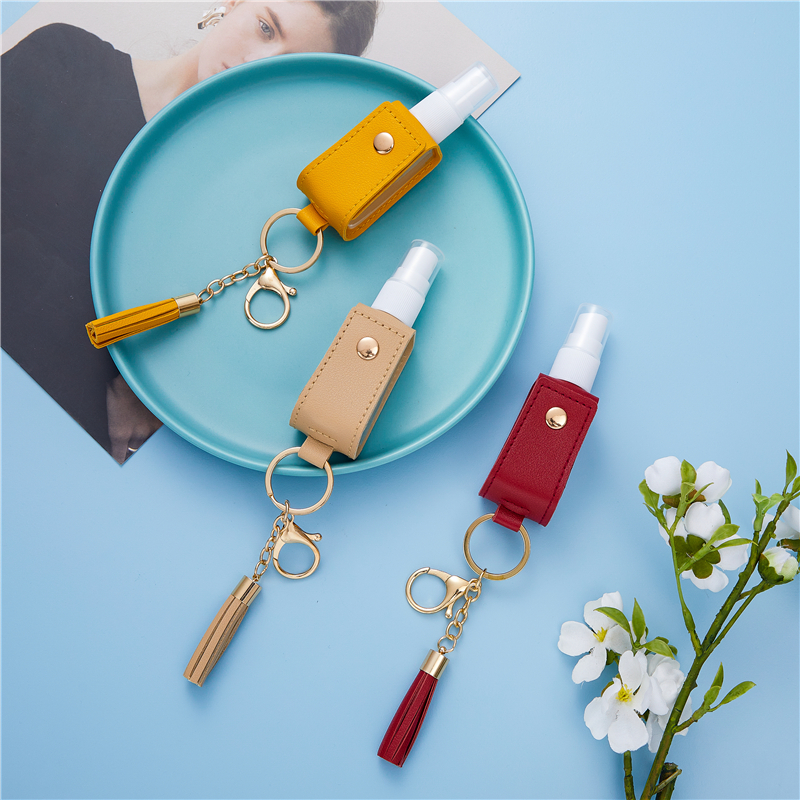 Portable Hand Sanitizer Holder Leather Key chain Alcohol Spray Bottle ...