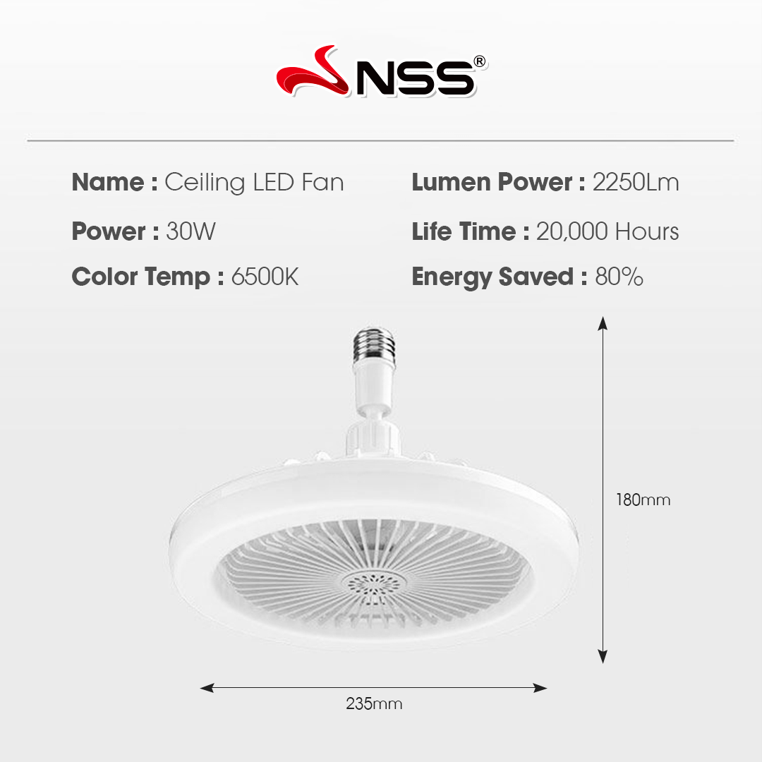 NSS 2 IN 1 Celing Fan with Light E27 Adjustble Light 30W LED Ceiling ...