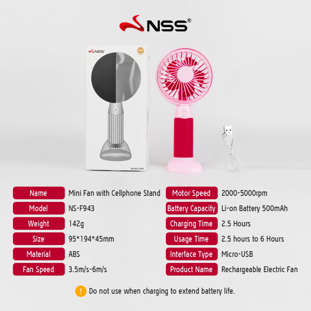 NSS Portable Rechargeable Fan Mini Handy Fan Pocket Size USB Fan with ...