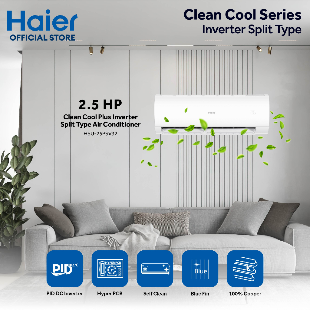 Haier HSU-25PSV32 2.5 HP Clean Cool Plus Inverter Split Type Aircon ...