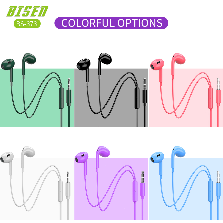 BISEN BS-373 Macaron Color Universal Wired Earphone Fashion In-Ear ...