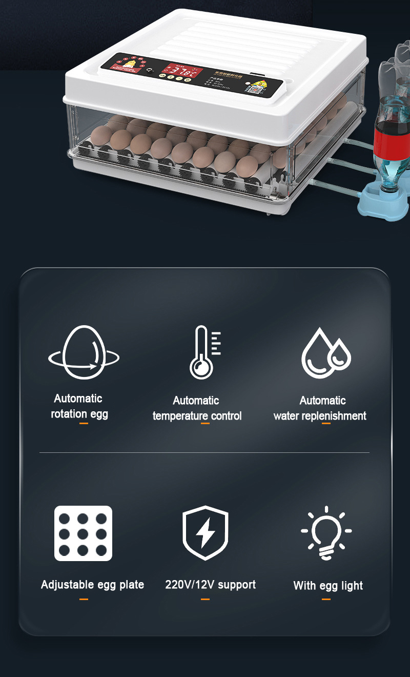 48/64/130 Eggs Incubator 220V/12V Fully Automatic Egg Incubator Intelligent Digital Hatcher ...
