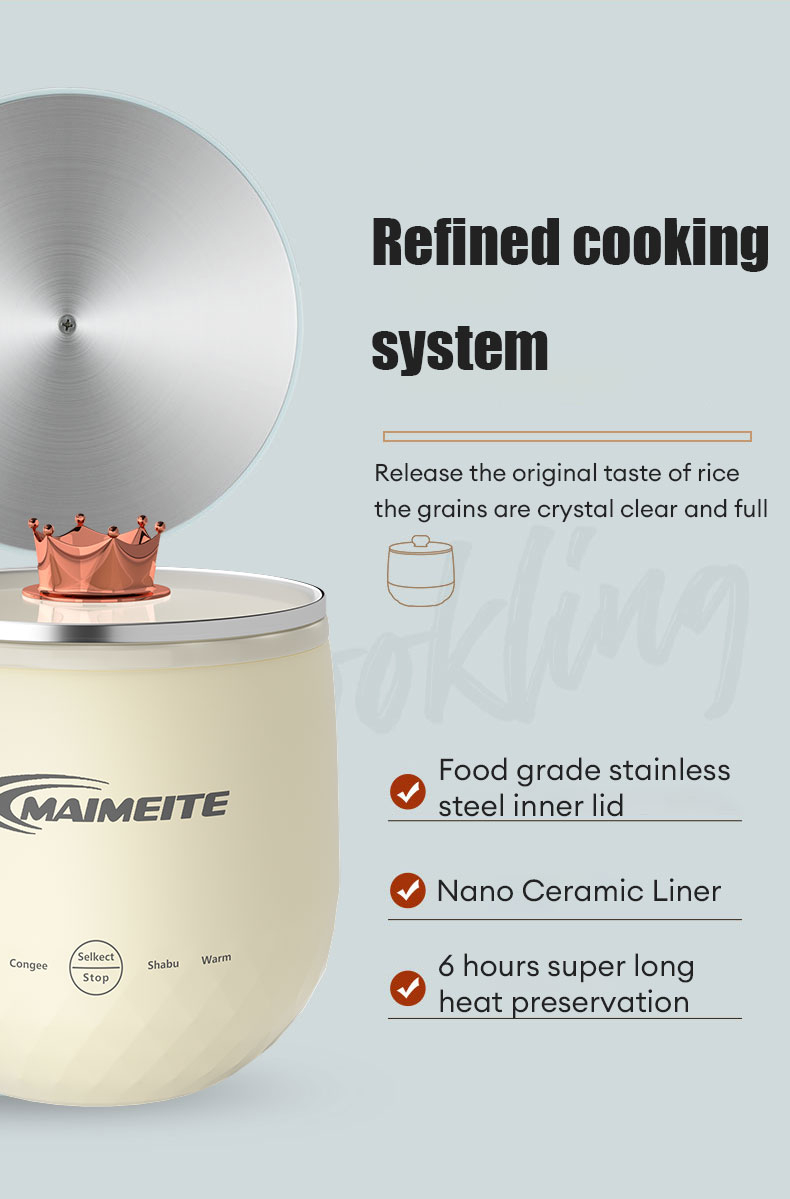 Maimeite Mini Rice Cooker Non-Stick Inner Pot 1.8L Multi-Function Rice ...