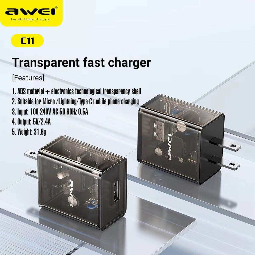 Awei C11 2.4A Single USB Port Charger Fast Charging Small Power Adapter ...