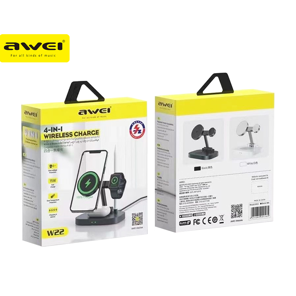 Awei W22 15W Fast Charging 4in1 Wireless Charger Foldable Stand For Pen ...
