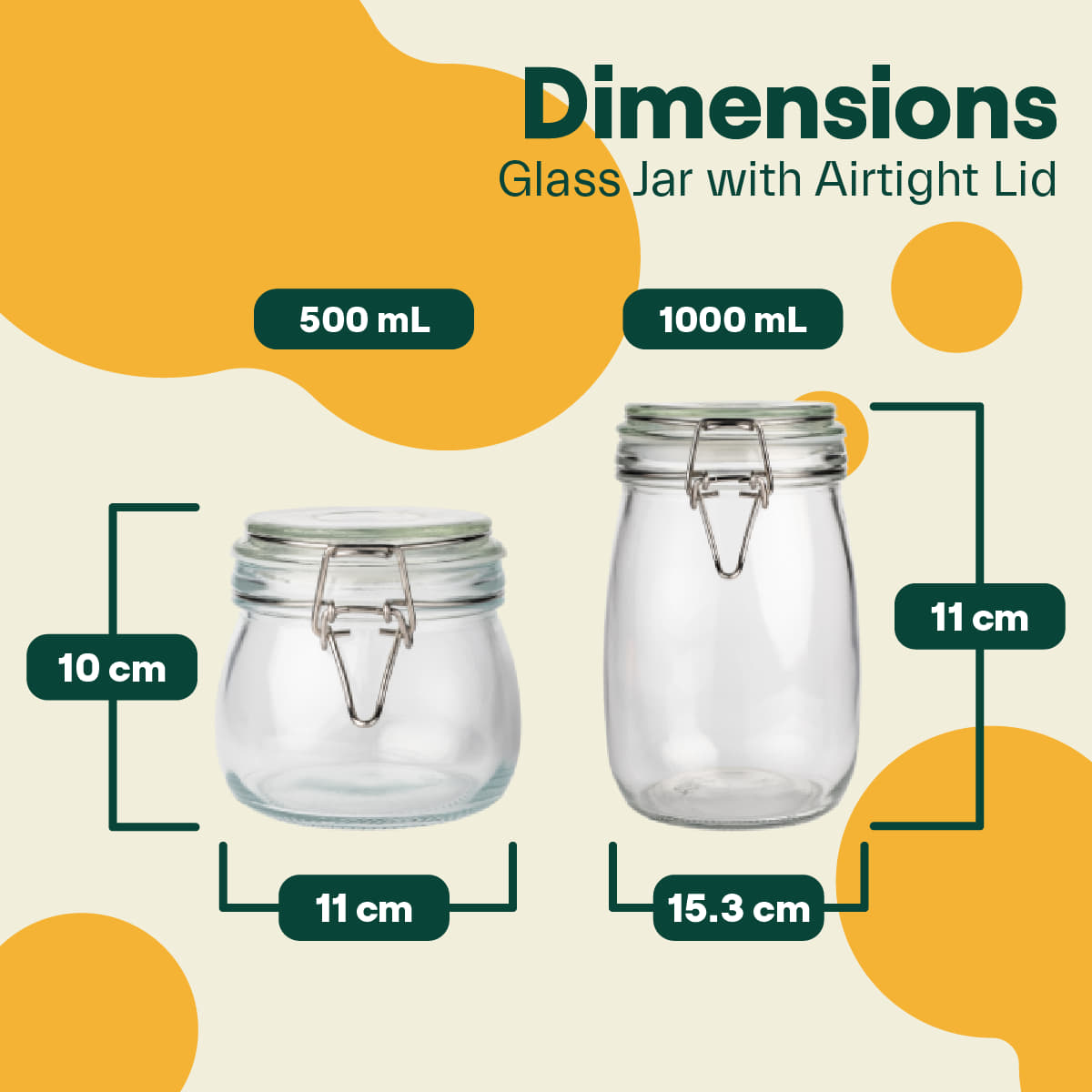 Famco Glass Jar w/ Airtight Lid, Leak-Proof, 500ml/1000ml, Kitchen ...