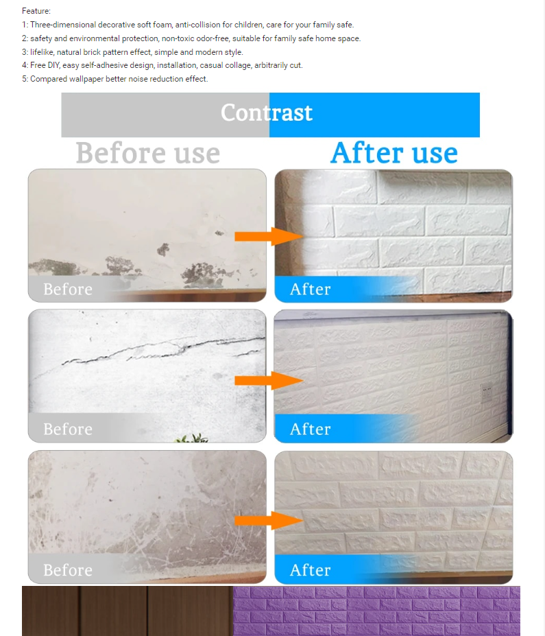 3D foam Brick Waterproof Adhesive Wall Stickers Formaldehyde-free ...