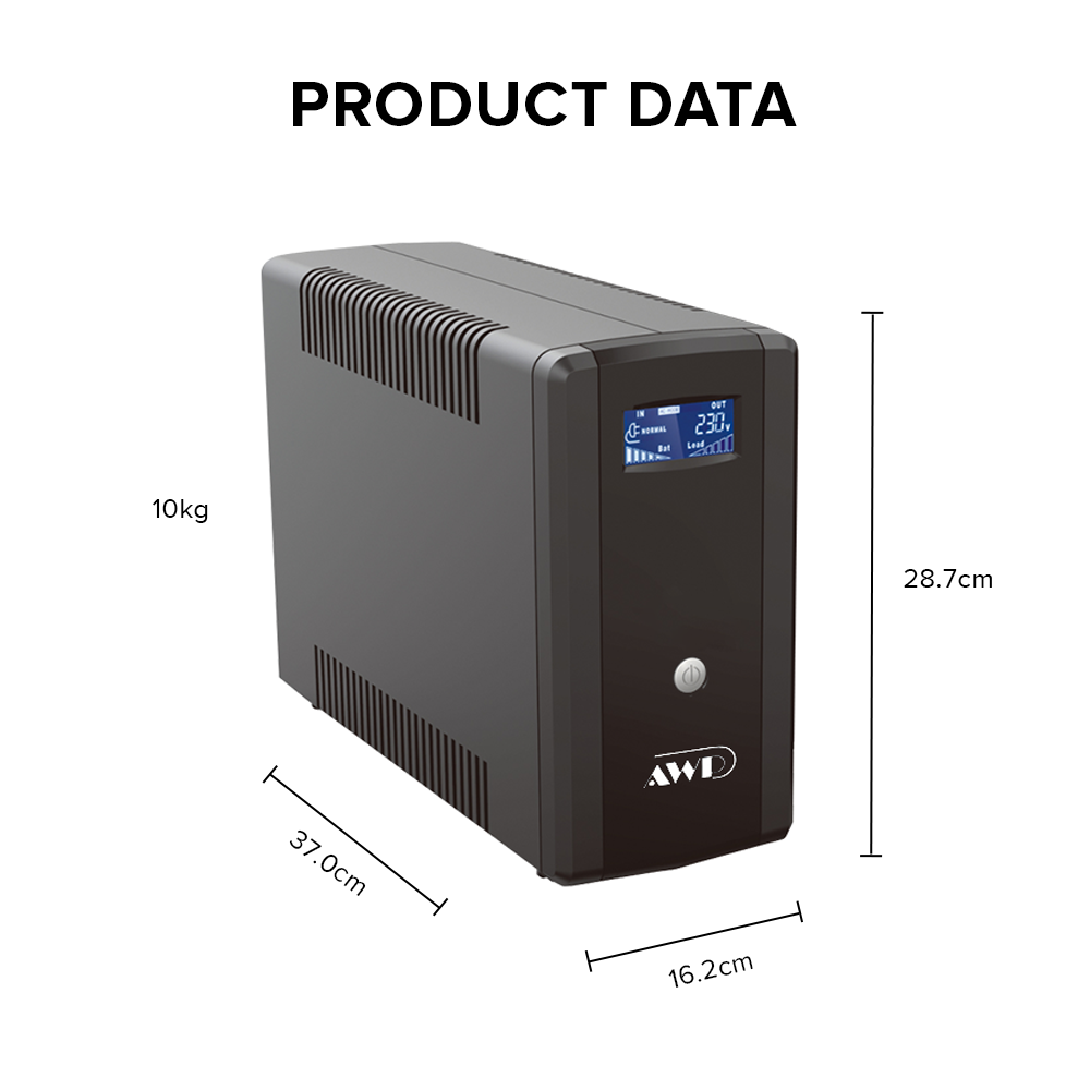 Ipason AWP AID1500 Pro LCD 900W-1500VA UPS with AVR Uninterruptible ...